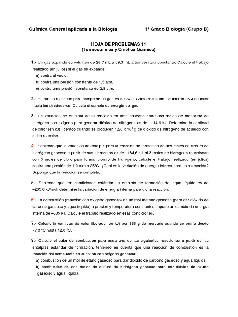 Hoja de Problemas 11 (QGB 22-23) | PDF