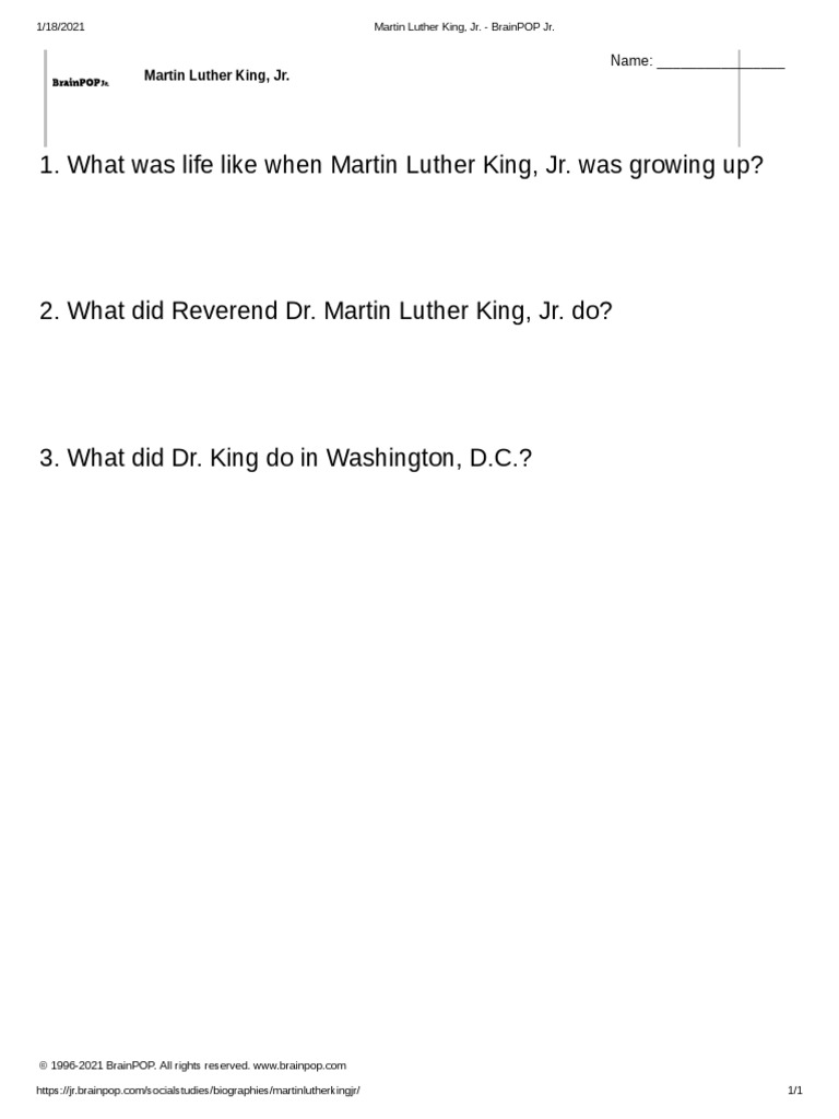 Martin Luther King, Jr. - BrainPOP Jr. | PDF