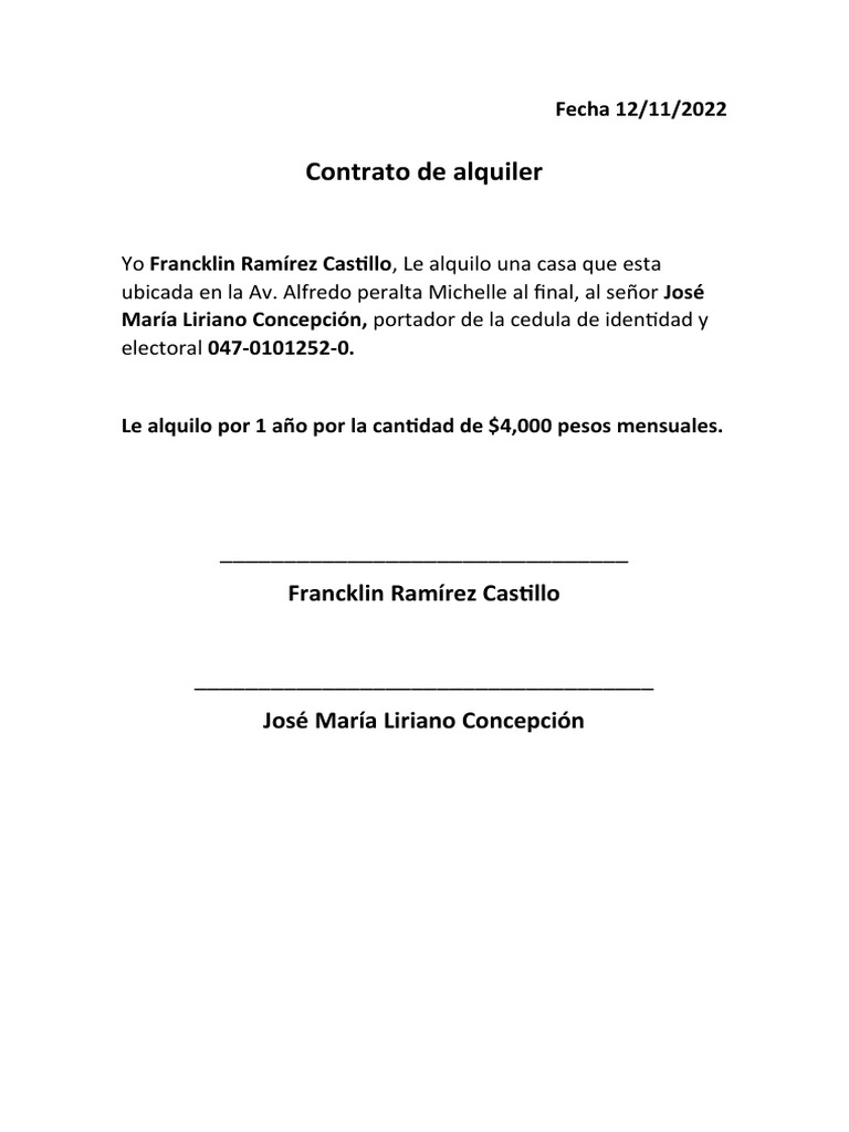 Carta de Alquiler Francklin | PDF