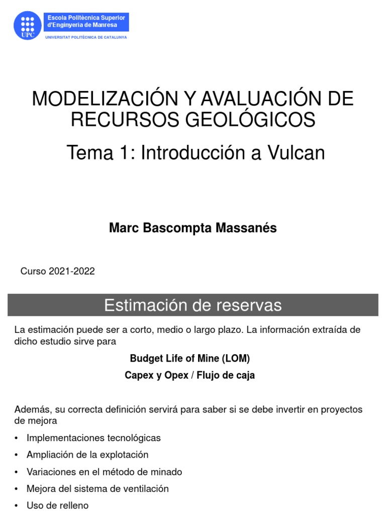 Introducción al programa Vulcan | PDF | Minería | Archivo de computadora