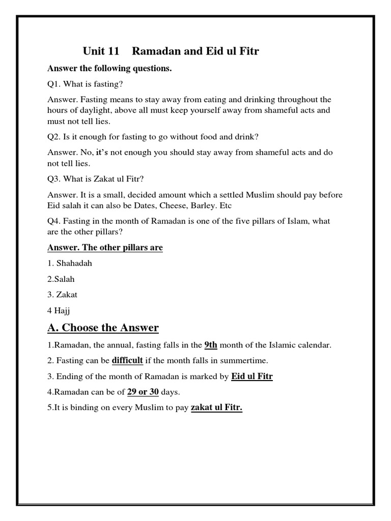 Unit-11 Ramadan and Eid Ul Fitr | PDF