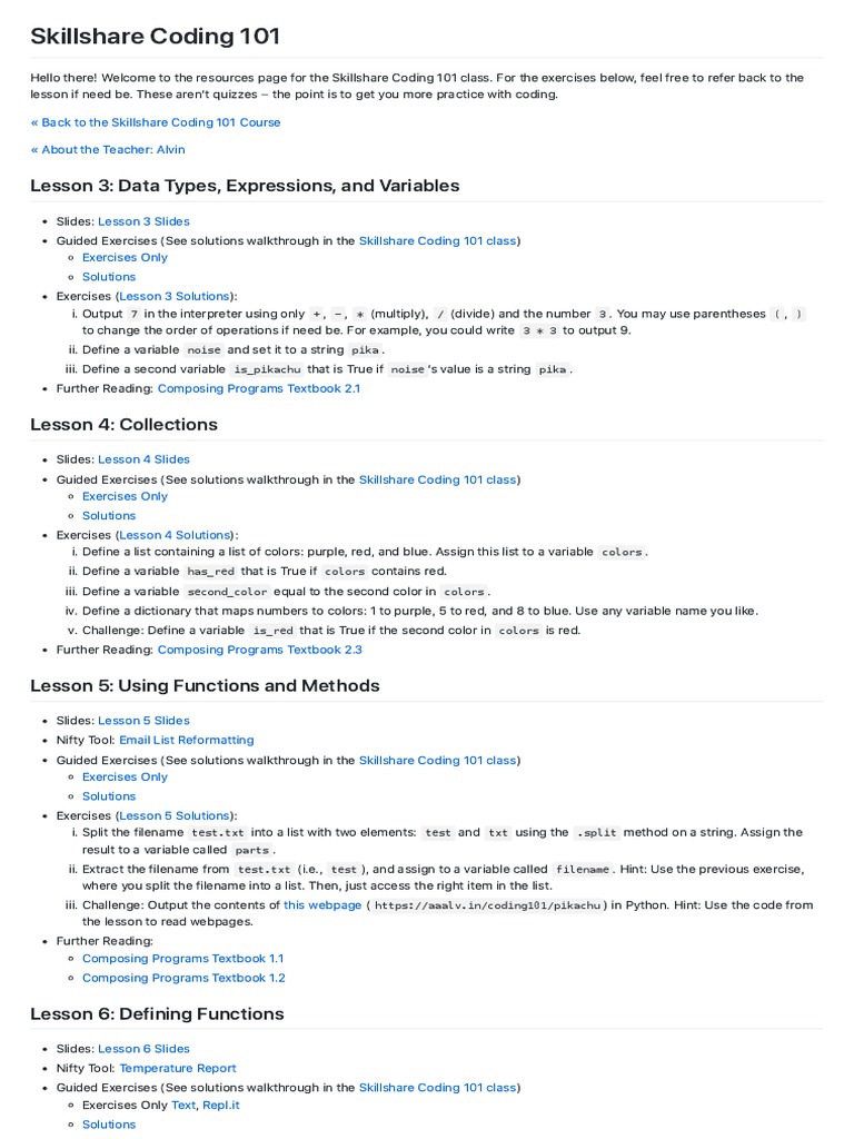Coding101SlidesExercisesResourcesCode PDF | PDF | Control Flow | Function (Mathematics)