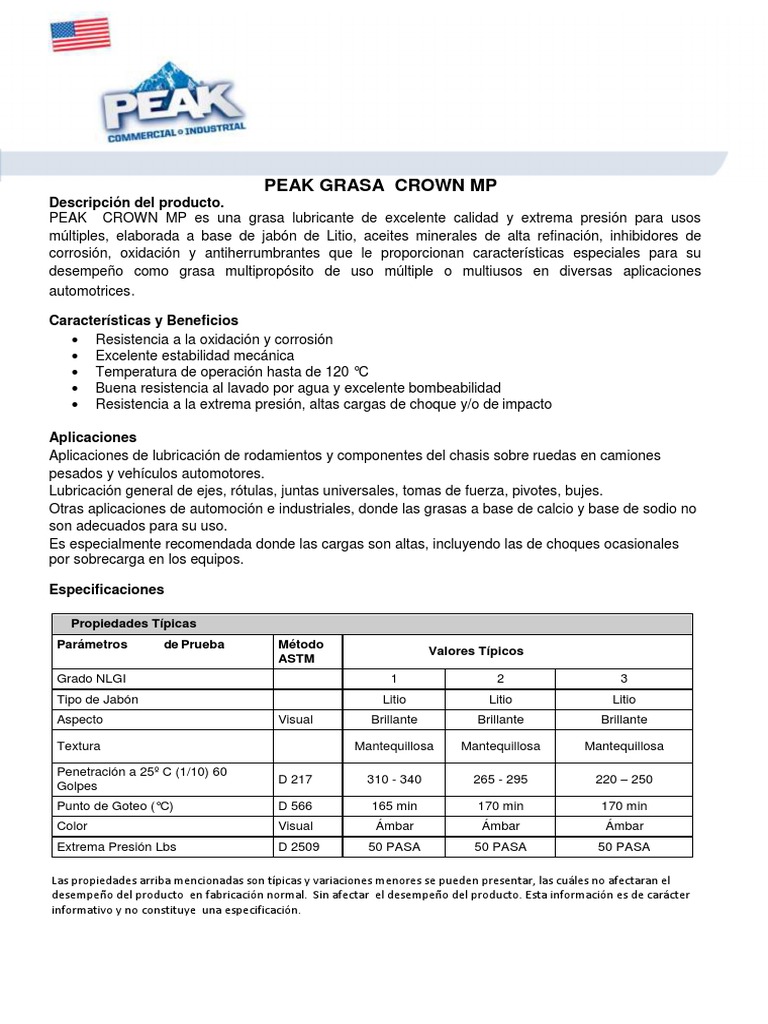 FT - PEAK Grasa Crown MPV | PDF | Lubricante | Jabón