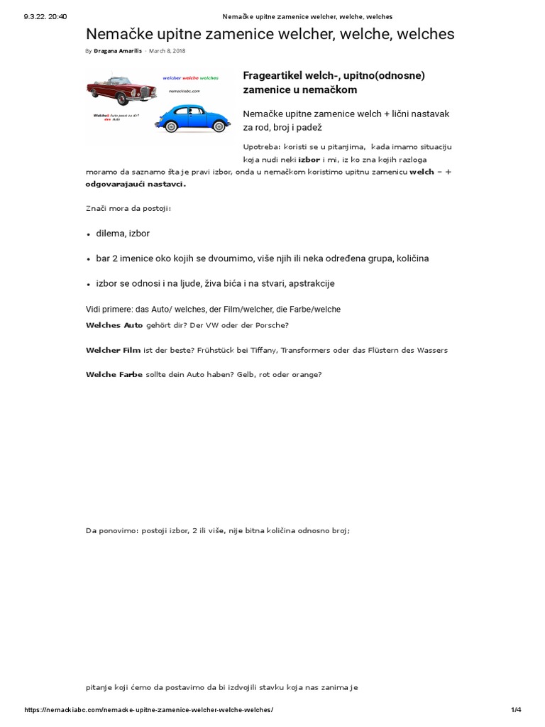 Nemačke Upitne Zamenice Welcher, Welche, Welches | PDF