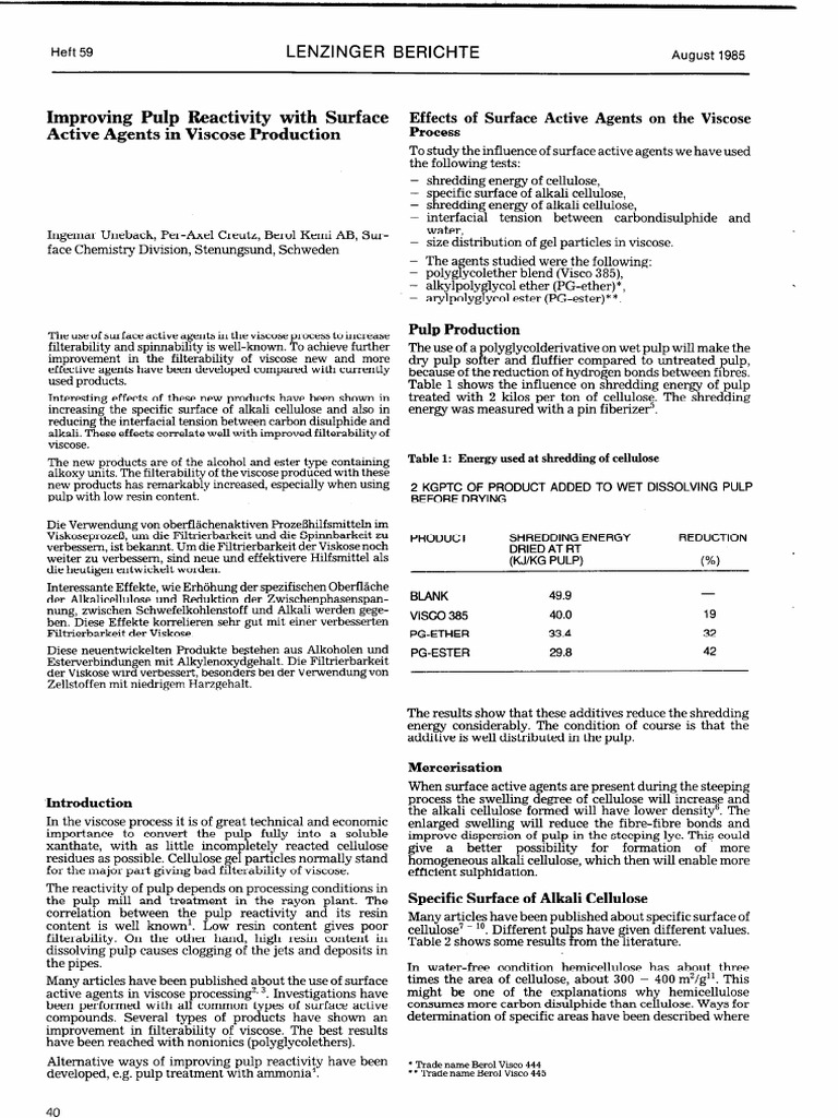 Surface Active Agent on Pulp (1) | PDF