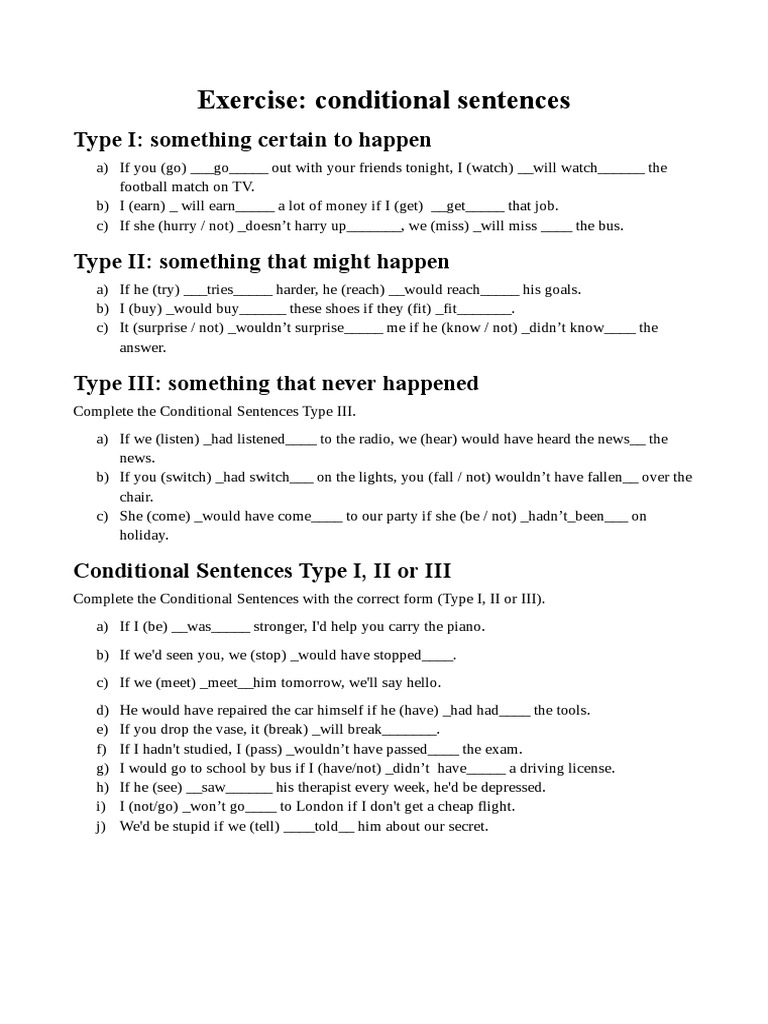 Conditionals Exercise Pdf 