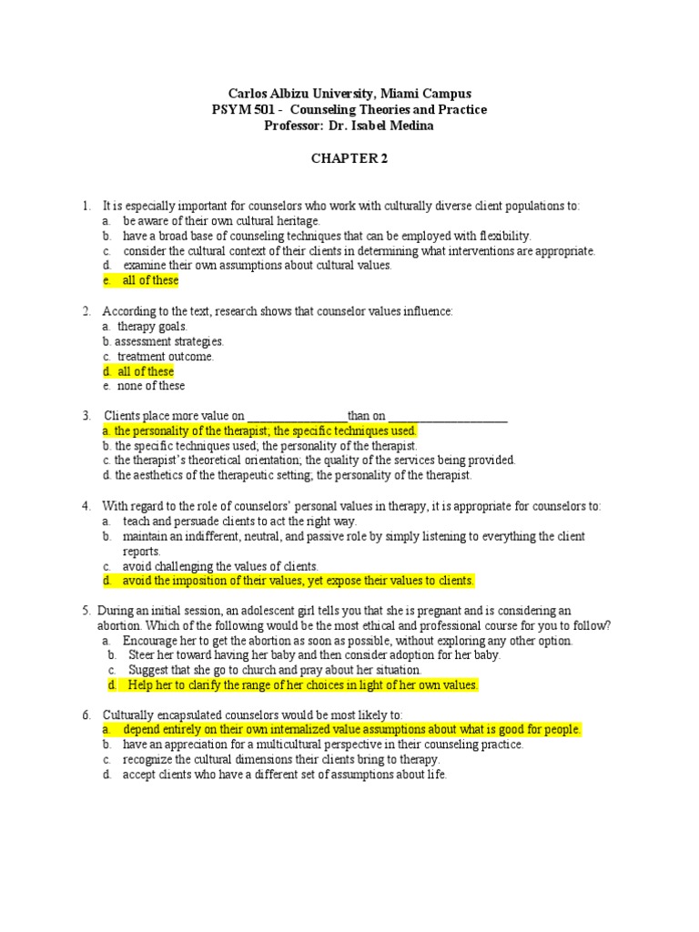 Quiz Ch. 2 | PDF | Counseling Psychology | Psychotherapy