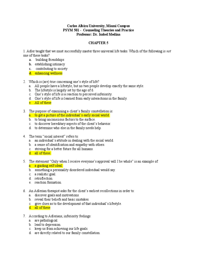 Quiz Ch. 5 | PDF | Psychotherapy | Psychology