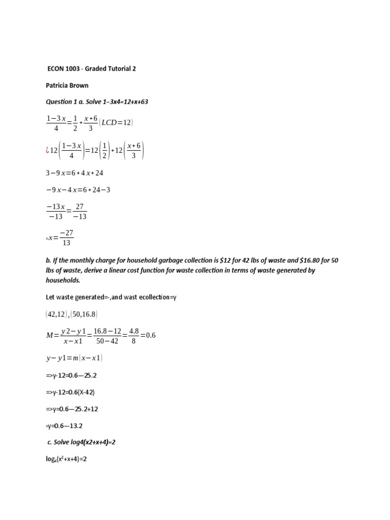 ECON 1003 Graded Tutorial 2 | PDF | Mathematical Concepts | Applied Mathematics