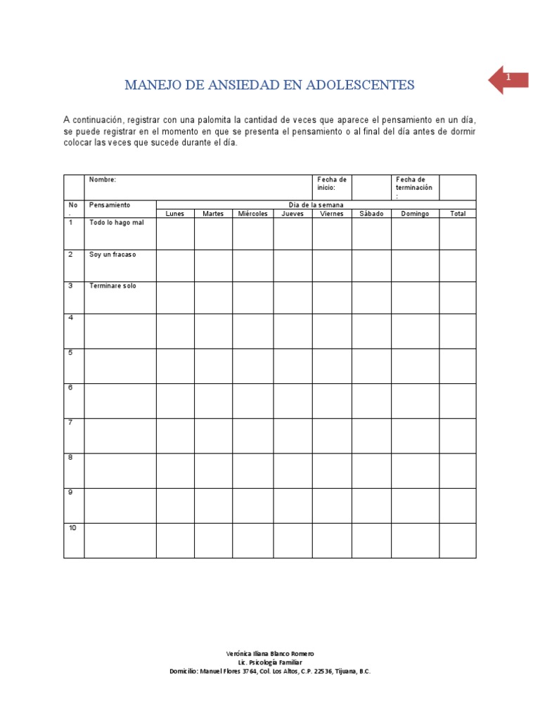 Manejo De Ansiedad En Adolescentes Pdf