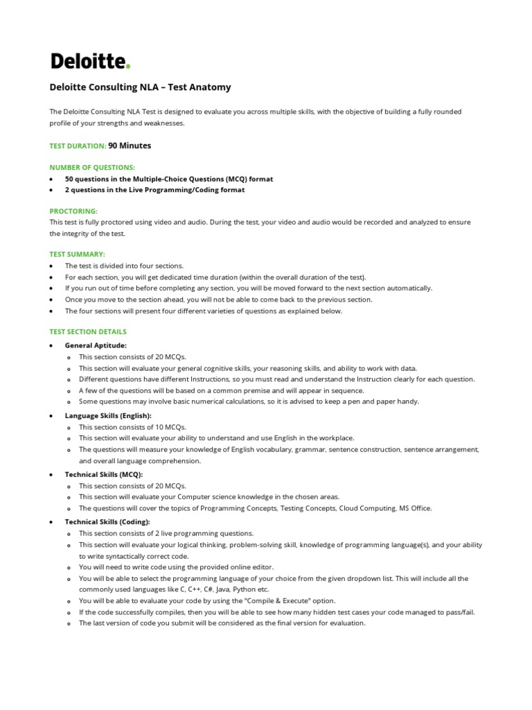 Deloitte NLA Test Anatomy | PDF