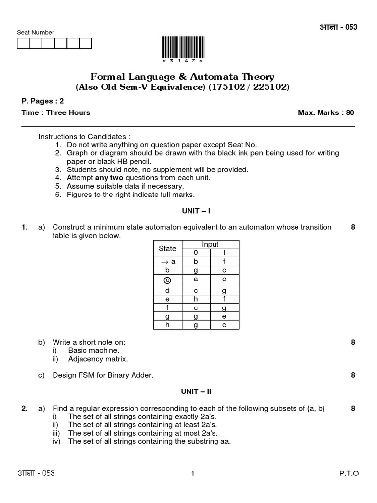 Flat Nmu Paper 2 | PDF | Automata Theory | Theory Of Computation