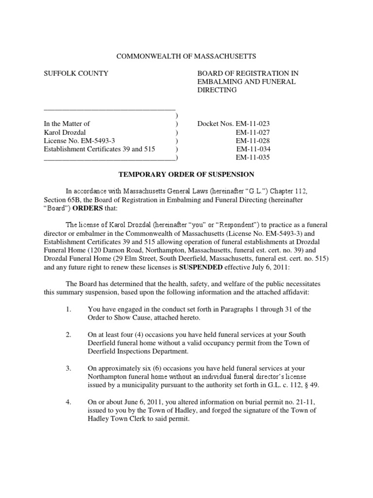 Drozdal Temporary Suspension Order | PDF | Funeral | Virtue
