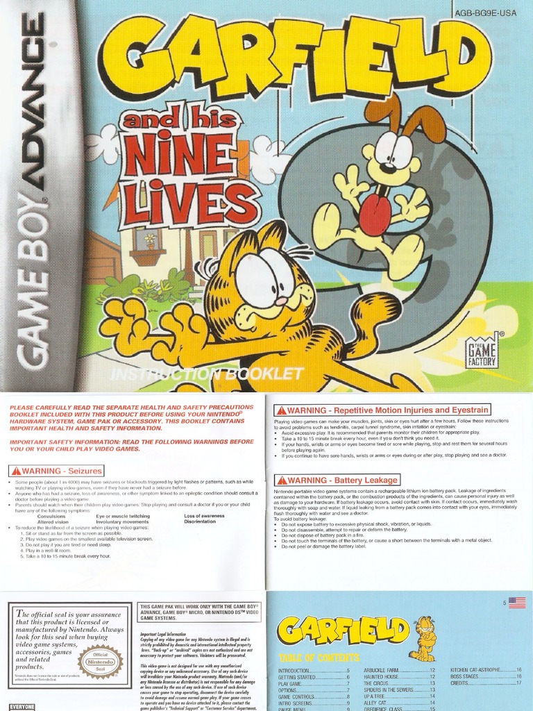 Garfield and His Nine Lives GBA US Manual | PDF