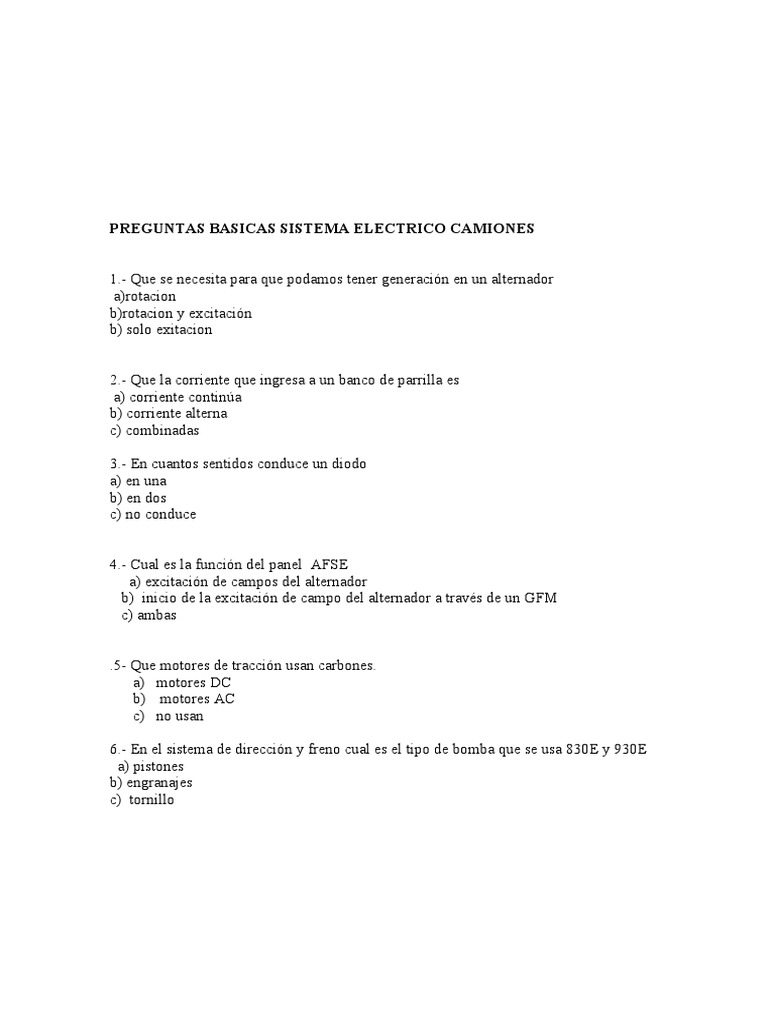Preguntas Basicas Sistema Electrico Camiones | PDF