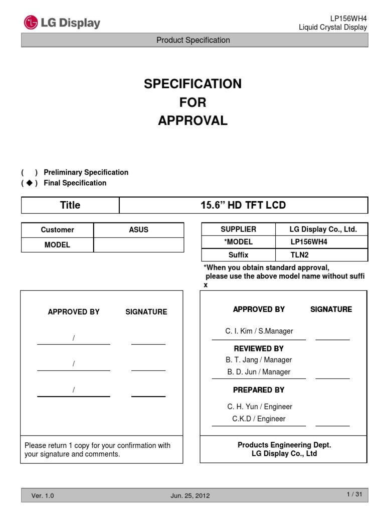 LP156WH4 TLN2 | PDF | Thin Film Transistor Liquid Crystal Display ...