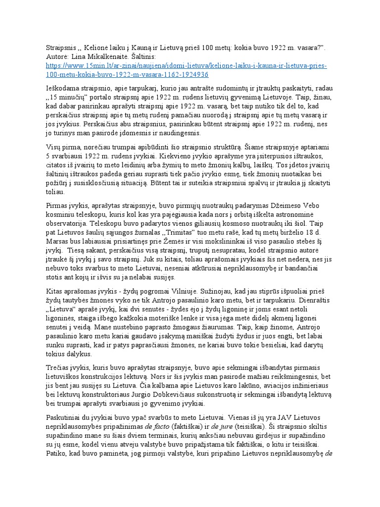 Istorijos Straipsnio Apie Tarpukario Lietuvą Recenzija | PDF