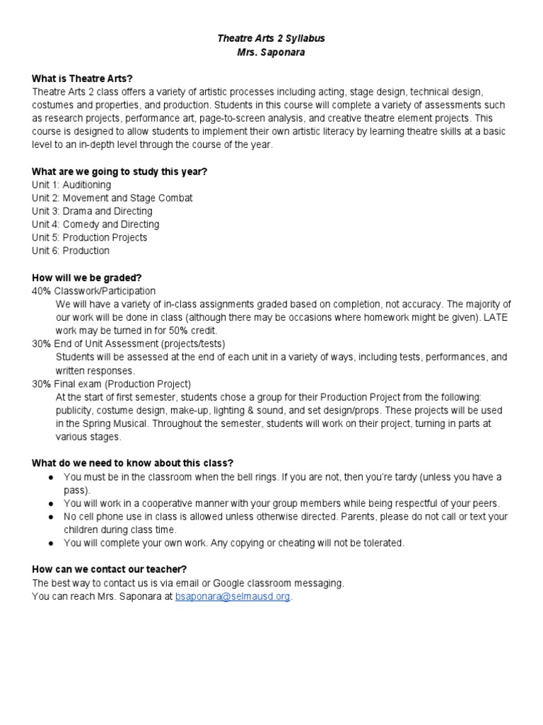 Theatre Arts 2 Syllabus | PDF | Language Arts & Discipline