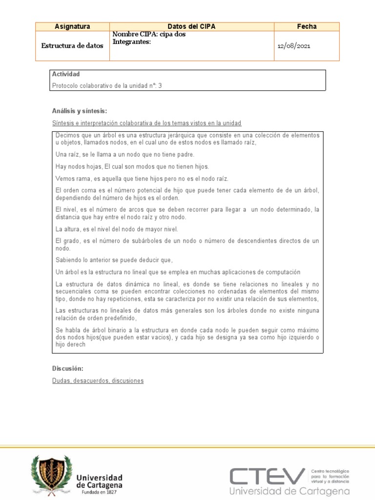 Protocolo Colaborativo Unidad 3, Estructura de Datos | PDF | Informática