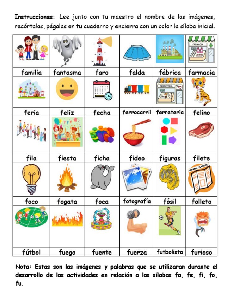 Nota: Estas Son Las Imágenes y Palabras Que Se Utilizaran Durante El ...