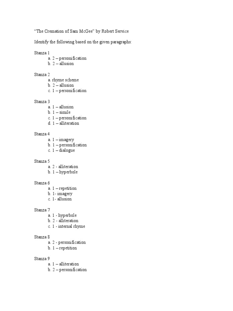The Cremation of Sam Mcgee Questions | PDF