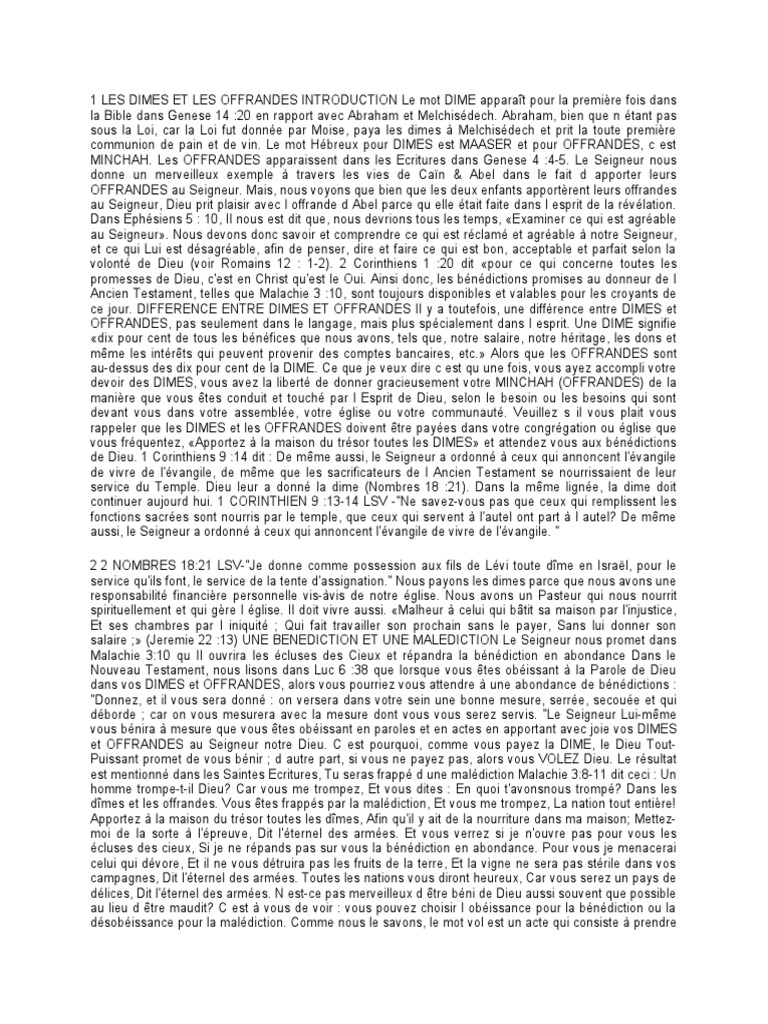 Dîmes et Offrandes : Enseignement Biblique | PDF | Dîme | Abraham