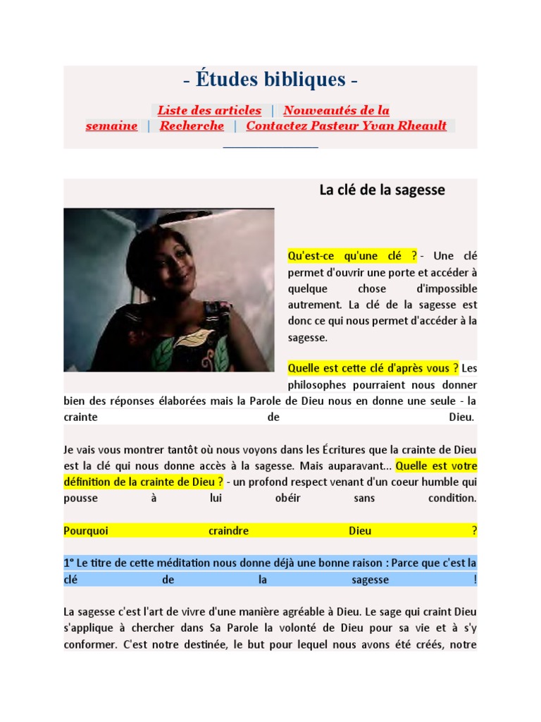 La crainte de Dieu, clé de la sagesse | PDF | Dieu | Paul l'apôtre