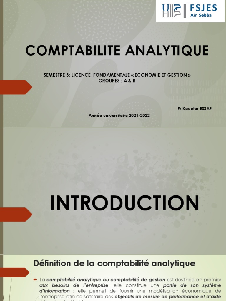 CH1 Section 1 Compta Anal S3 | PDF | Dépréciation | Comptabilité