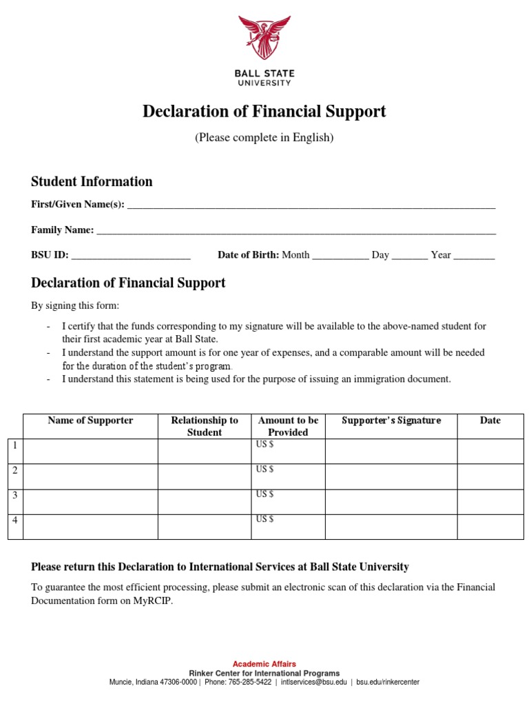 Declaration of Financial Support | PDF