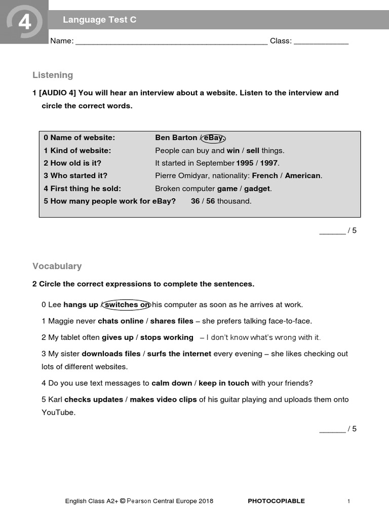 ECA2+ Tests Language Test 4C 2018 | PDF | Internet | English Language