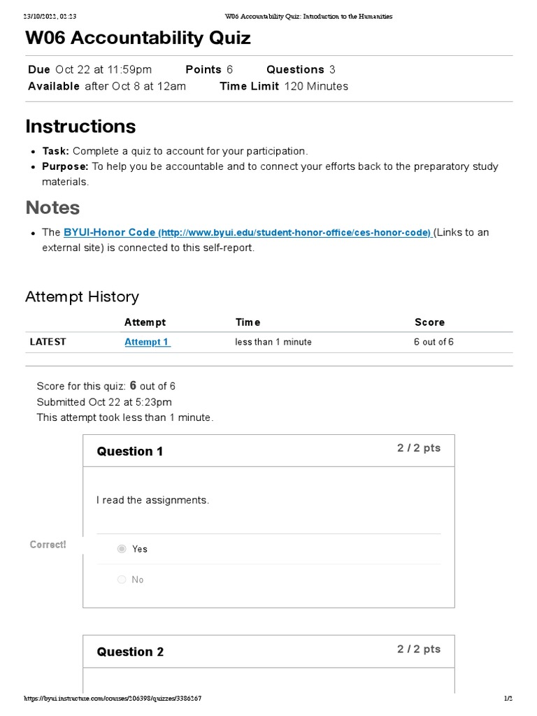 W06 Accountability Quiz - Introduction To The Humanities | PDF