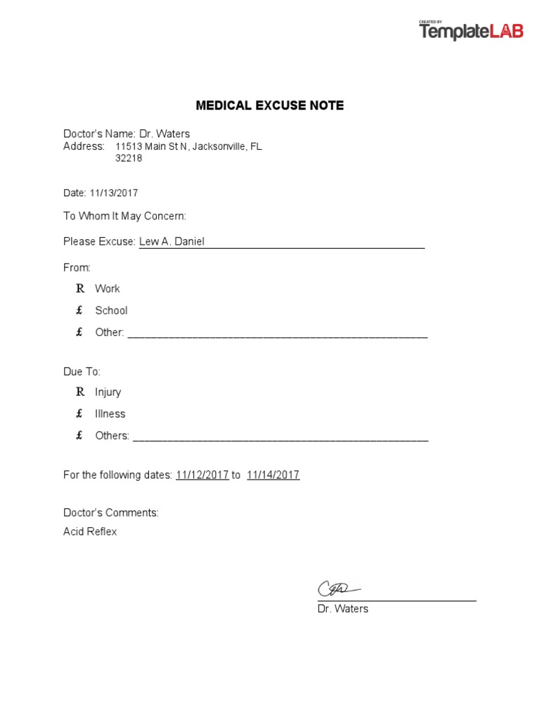 Medical Excuse Note for Injury | PDF | Wellness