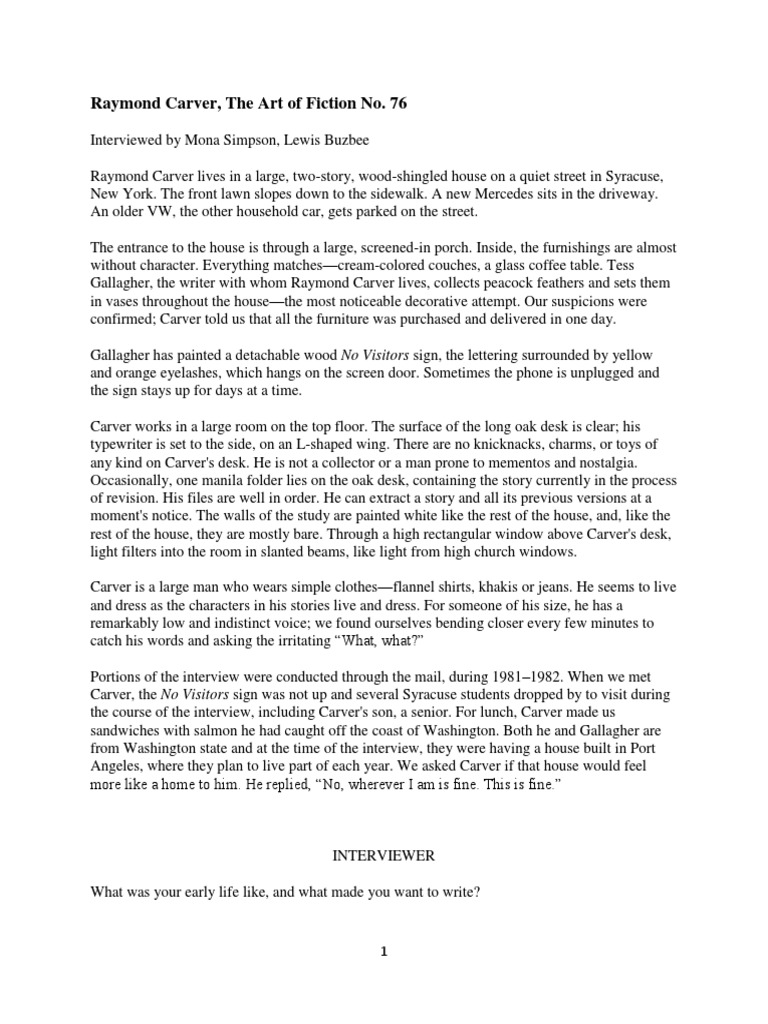 Raymond-Carver, The-Art-of-Fiction-Paris-Review-1983 | PDF | Writers ...