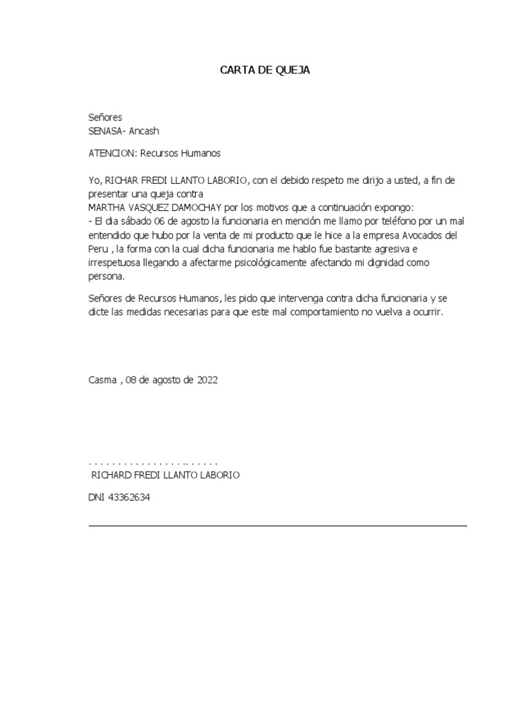 Modelo de Queja | PDF