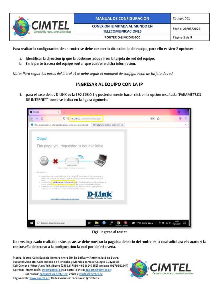 Configuracion Del Router D-Link Dir600 | PDF | Dirección IP | Enrutador (Computación)
