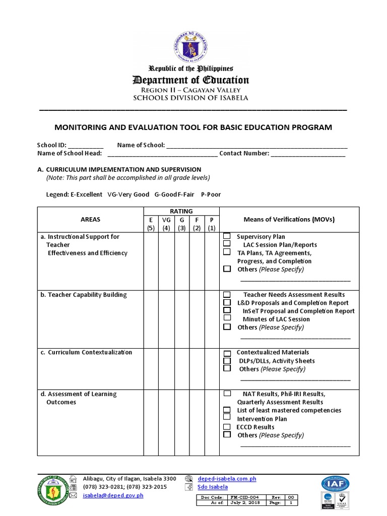 Basic Education Program Evaluation Tool | PDF | Curriculum | Teachers