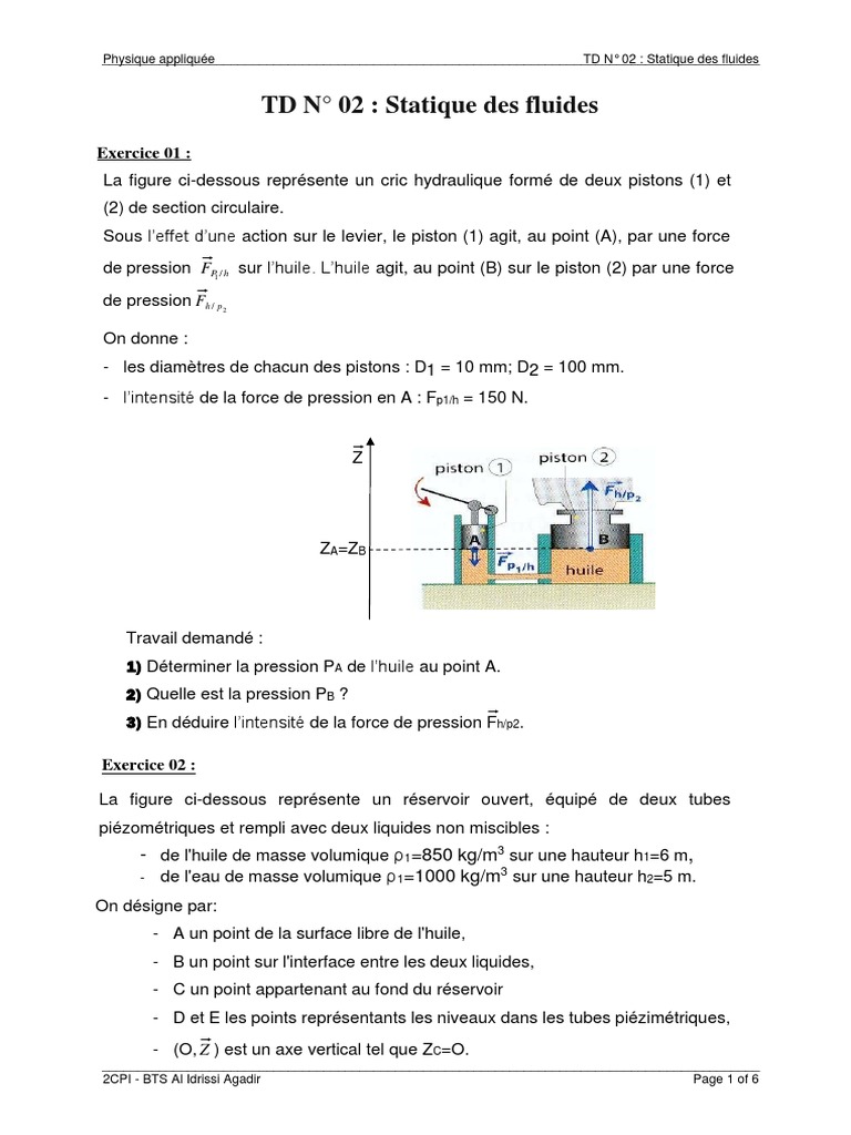 TD N°02 Statique Des Fluides | PDF | Pression | Mécanique des milieux ...