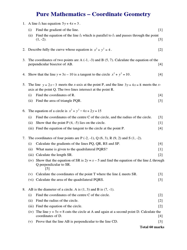 Coordinate Geometry Practice Exam Questions | PDF