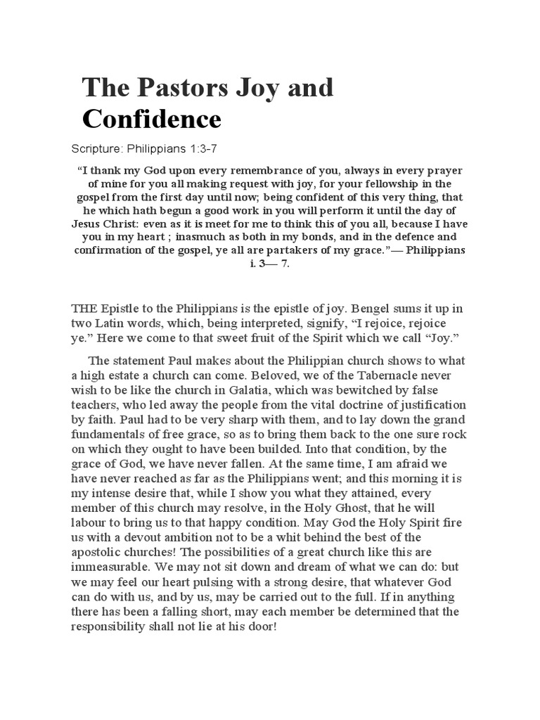 Philippians 1 3 7 The Pastors Joy and Confidence - Charles Spurgeon | PDF