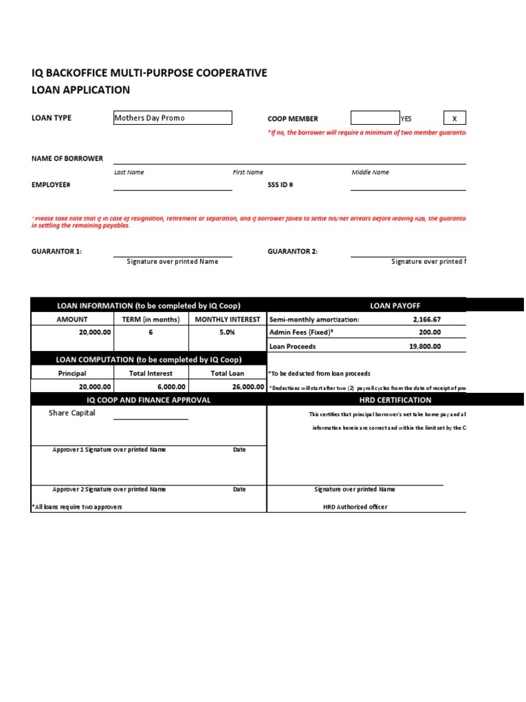 IQ Coop Loan Applcation - Non Member - New Loan Form (Revised) | PDF ...