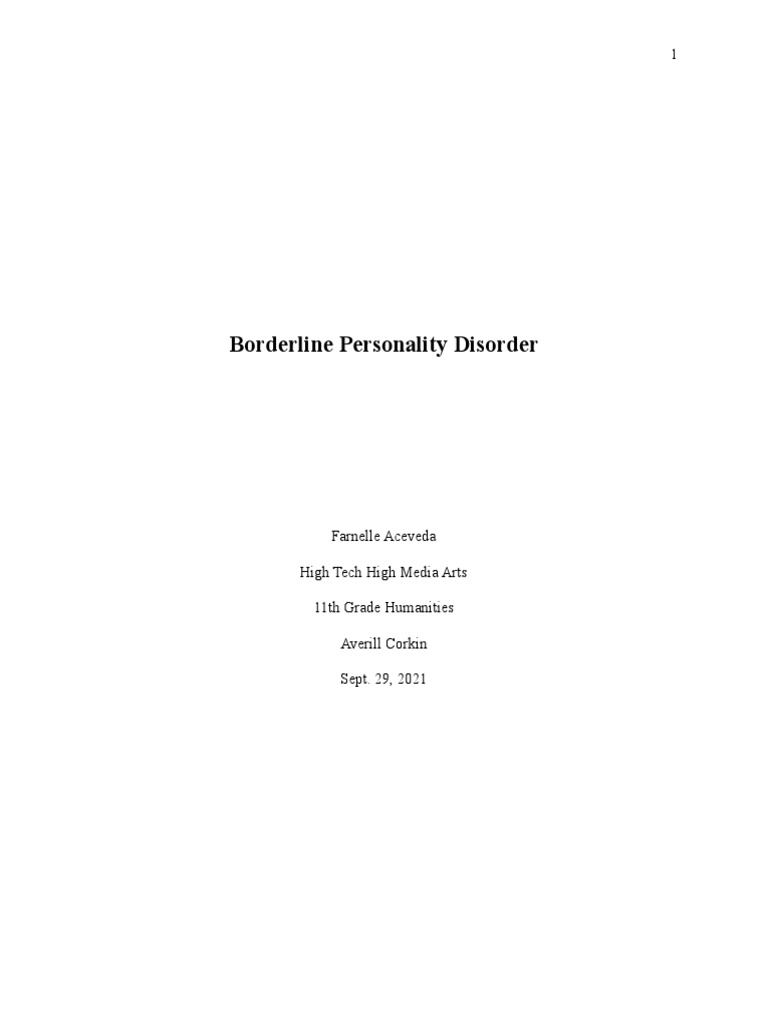 borderline personality disorder essay | PDF | Borderline Personality ...