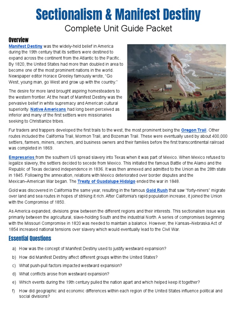Sectionalism and Manifest Destiny Overview | PDF | The United States ...