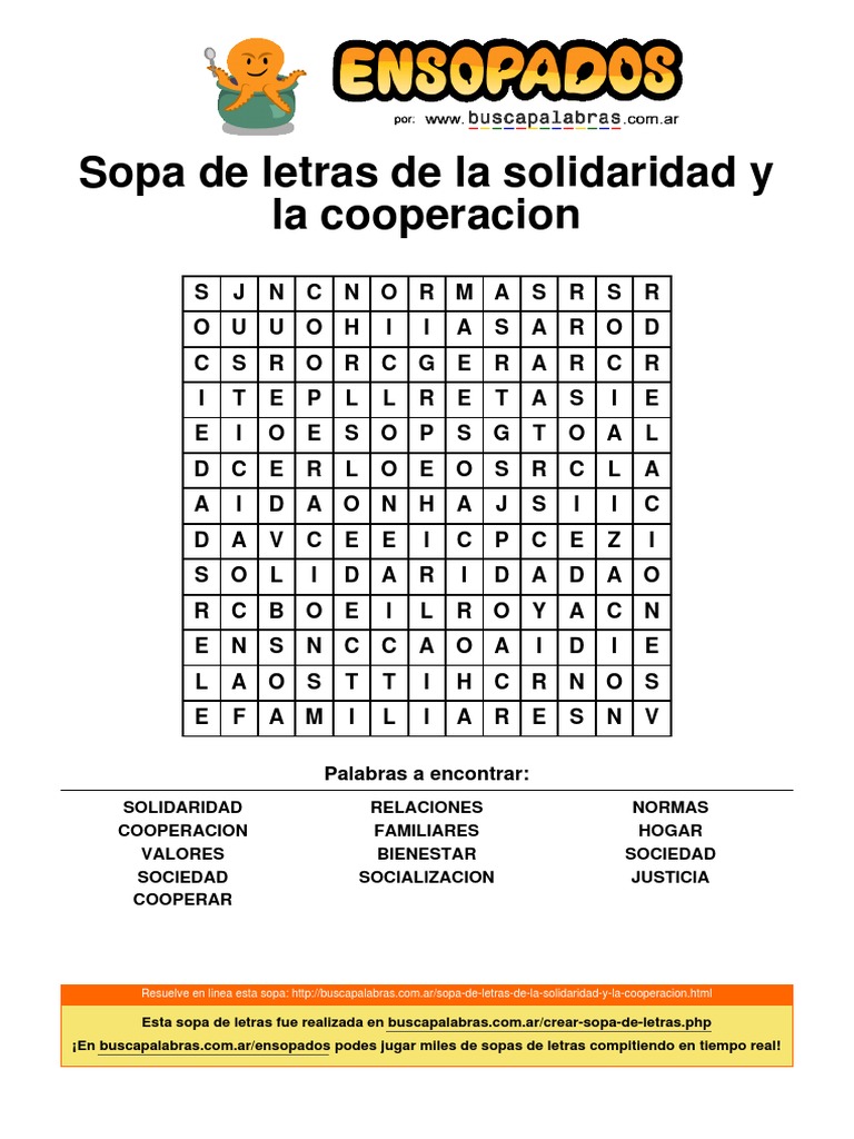 Sopa de Letras de La Solidaridad y La Cooperacion | PDF