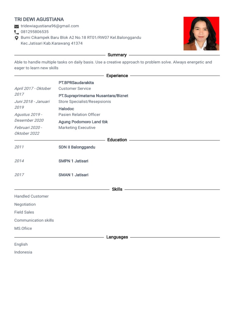 CV of Tri Dewi Agustiana | PDF
