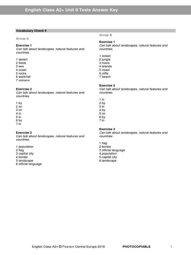 ECA2+ Tests Unit 9 Key 2018 | PDF
