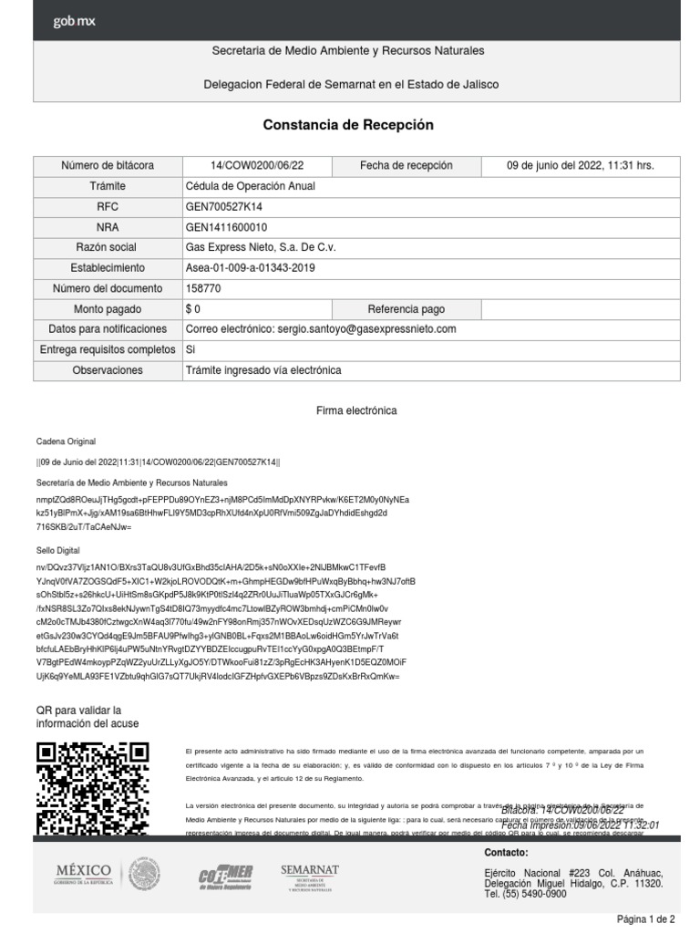 Acuse Coa 2021 Estación Villa Hidalgo, Jal. | PDF