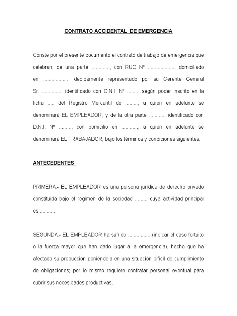 Contrato Accidental - de Emergencia | Descargar gratis PDF | Salario | Derecho laboral