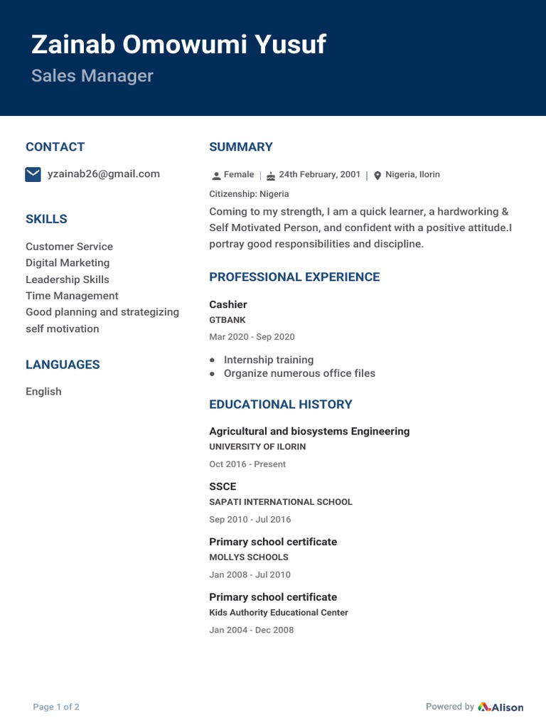 Yusuf Zainab CV | PDF