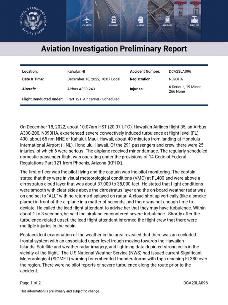 NTSB Preliminary Report - HA Flight 35 | PDF