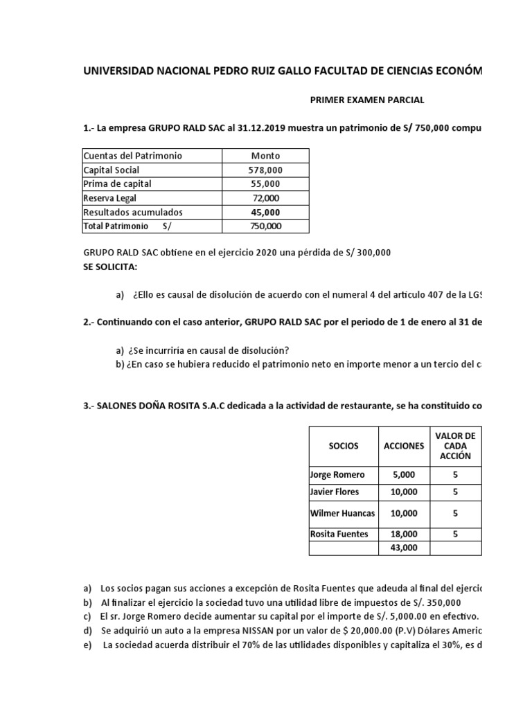 Examen Parcial de Contabilidad Superior | PDF | Valor neto | Economias